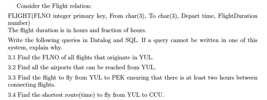 Consider the Flight relation: FLIGHT(FLNO integer | Chegg.com