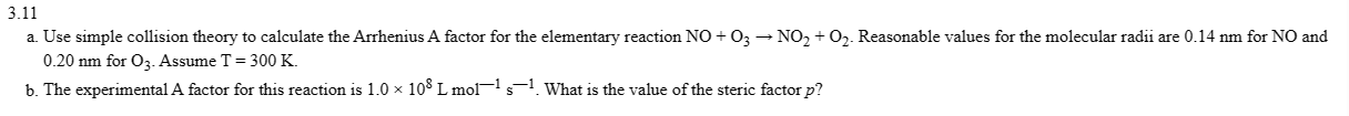 Solved a. Use simple collision theory to calculate the | Chegg.com