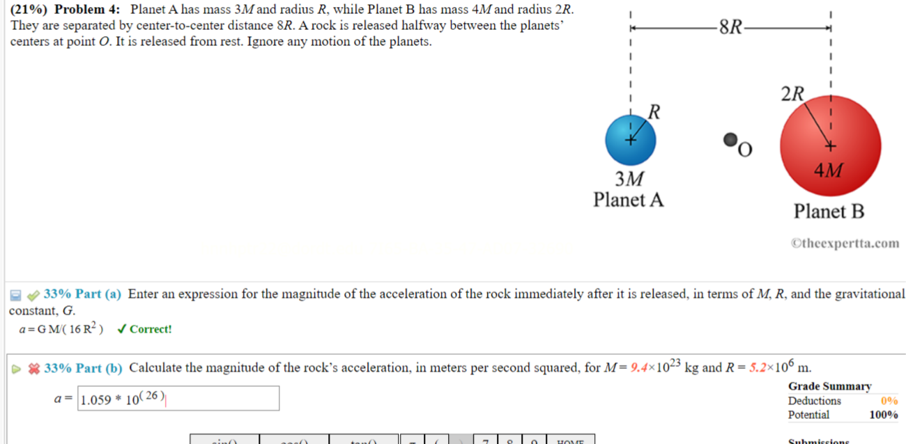 Solved (21\%) Problem 4: Planet A has mass 3M and radius R, | Chegg.com