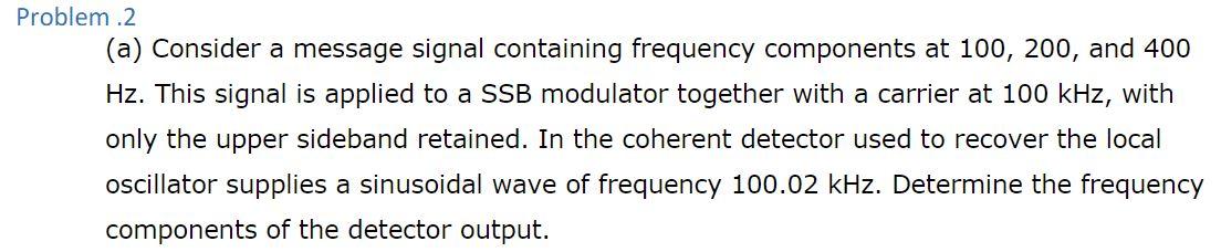 Solved (a) Consider a message signal containing frequency | Chegg.com