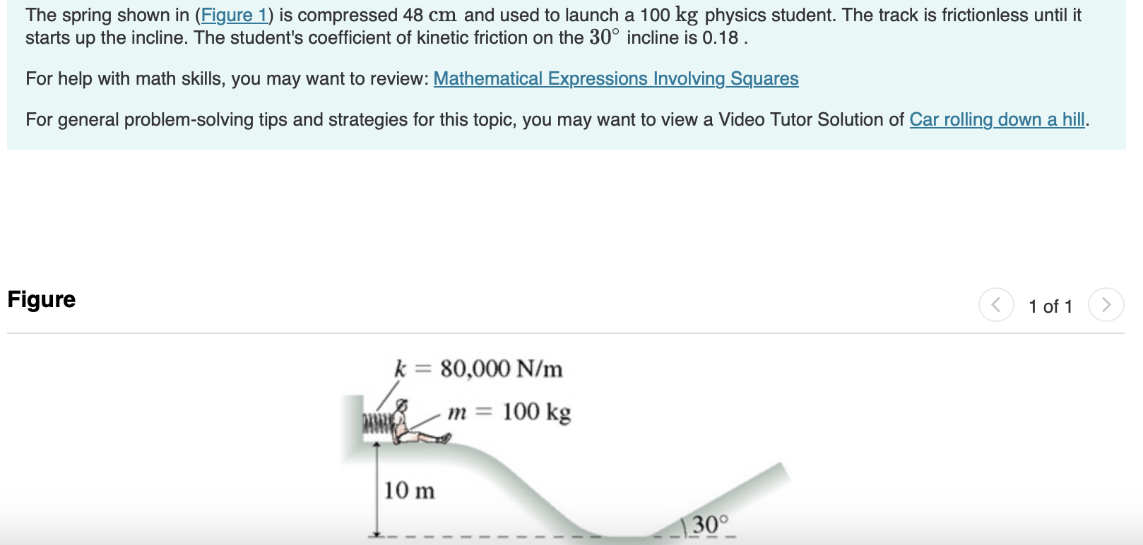 Solved The spring shown in (Figure 1) is compressed 48 cm | Chegg.com