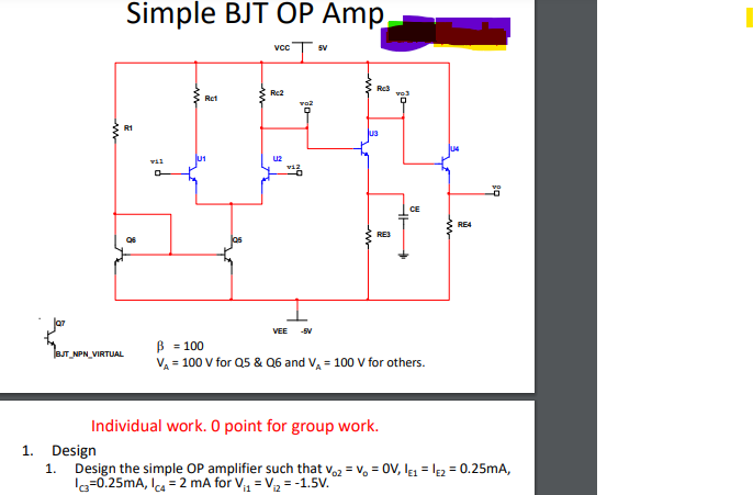 Solved Simple BJT OP Amp ara B.r.NPN_VIRTUAL β=100VA=100 V | Chegg.com