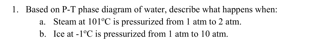 Solved 1. Based on P-T phase diagram of water, describe what | Chegg.com