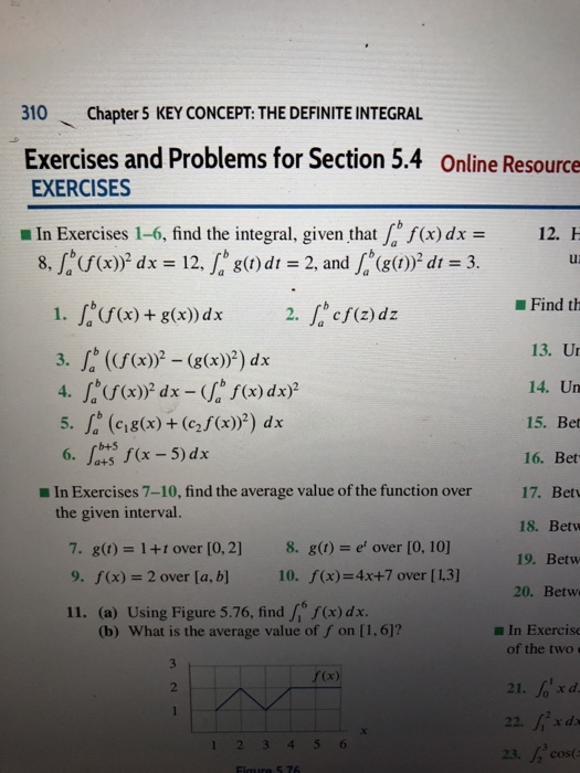 Solved 310 Chapter 5 KEY CONCEPT: THE DEFINITE INTEGRAL ? | Chegg.com