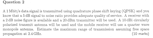 Solved A 1Mbit/s data signal is transmitted using quadrature | Chegg.com