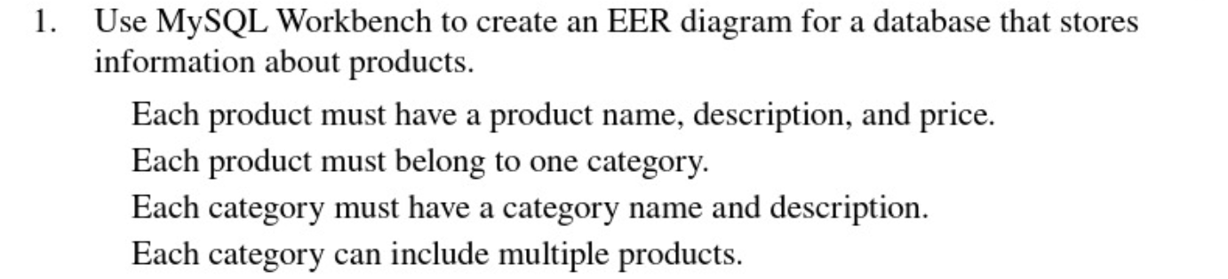 Solved Use MySQL Workbench to create an EER diagram for a | Chegg.com