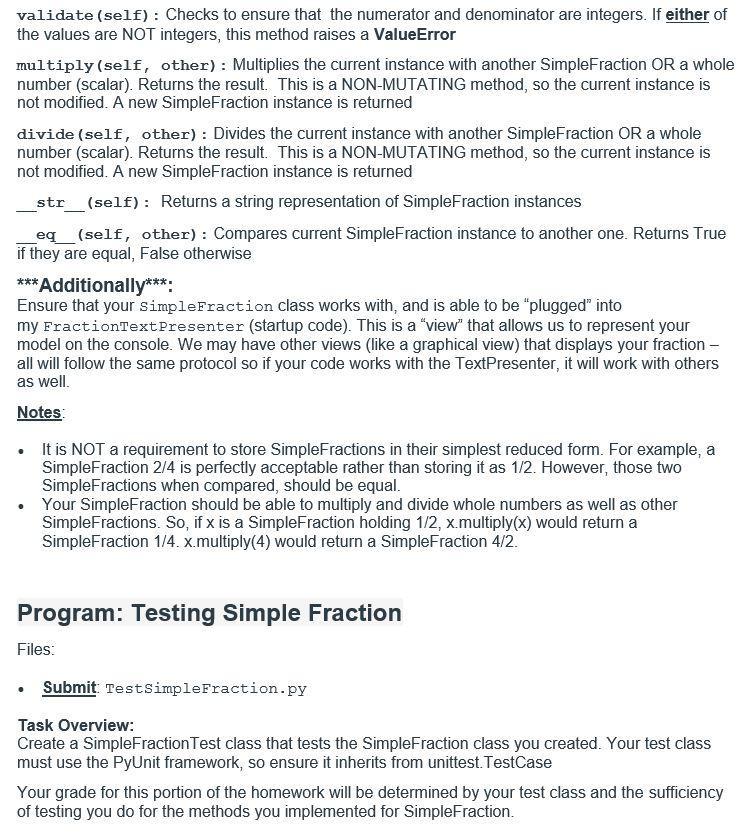 Program: Simple Fraction Submit simpleFraction.py • | Chegg.com