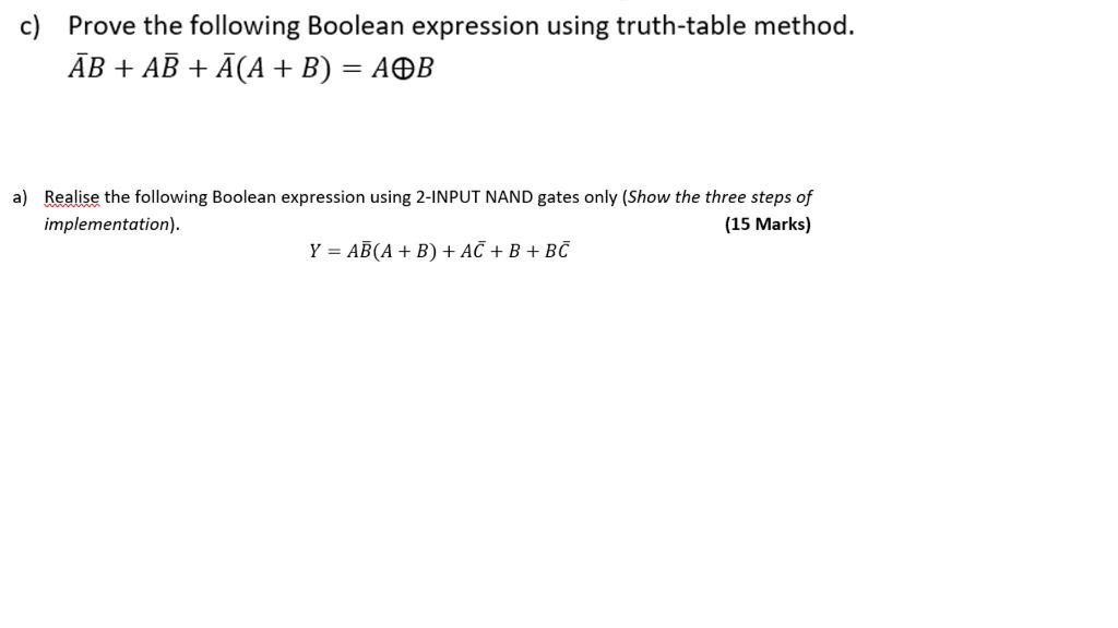 Solved c) Prove the following Boolean expression using | Chegg.com