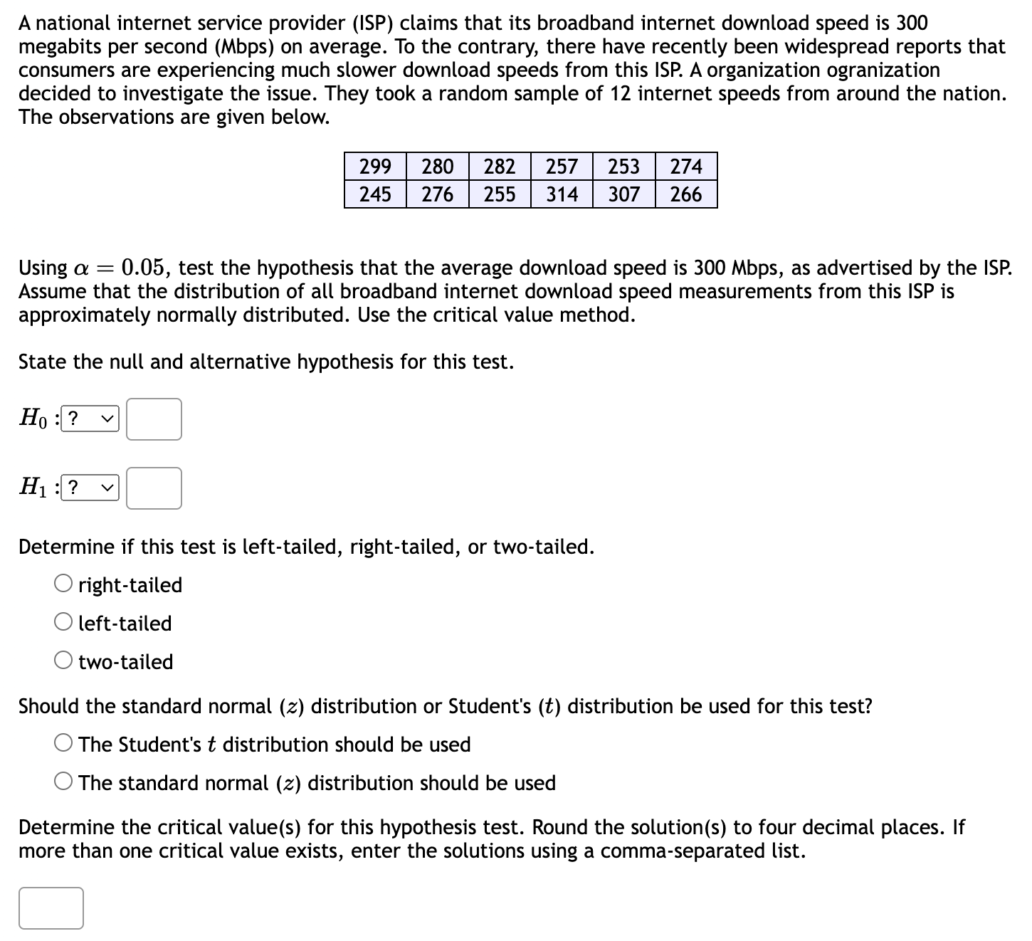 Solved A national internet service provider (ISP) claims | Chegg.com
