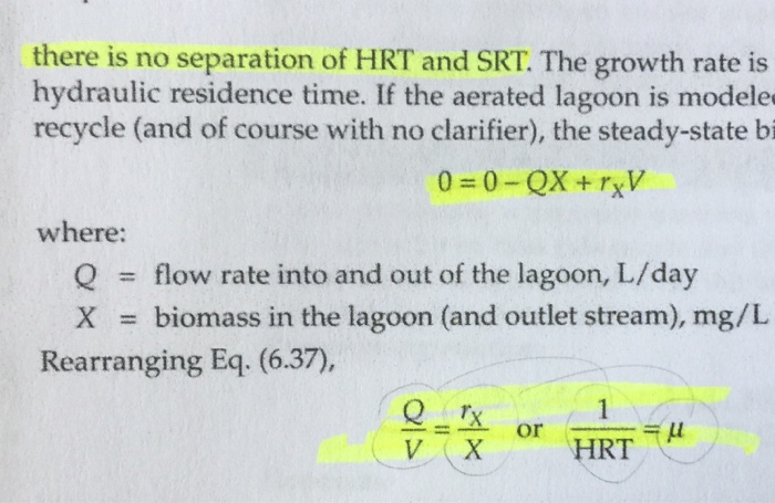 Solved Determine the required hydraulic residence time for | Chegg.com
