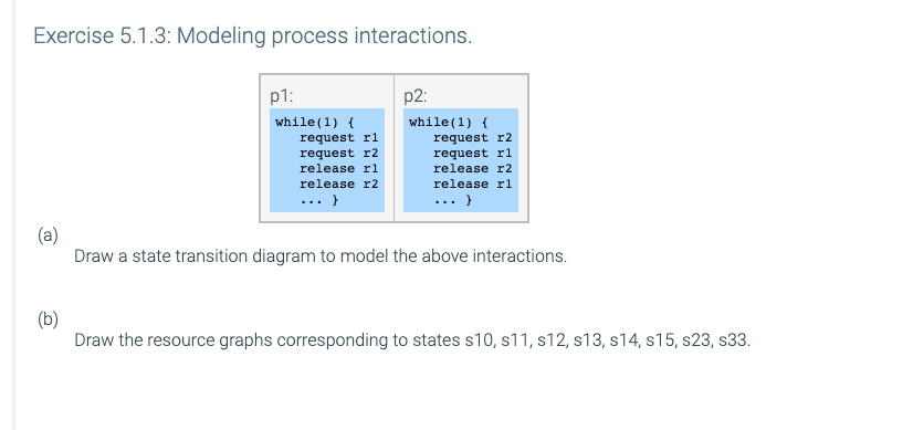 Solved Exercise 5.1.3: Modeling process interactions. p1: | Chegg.com