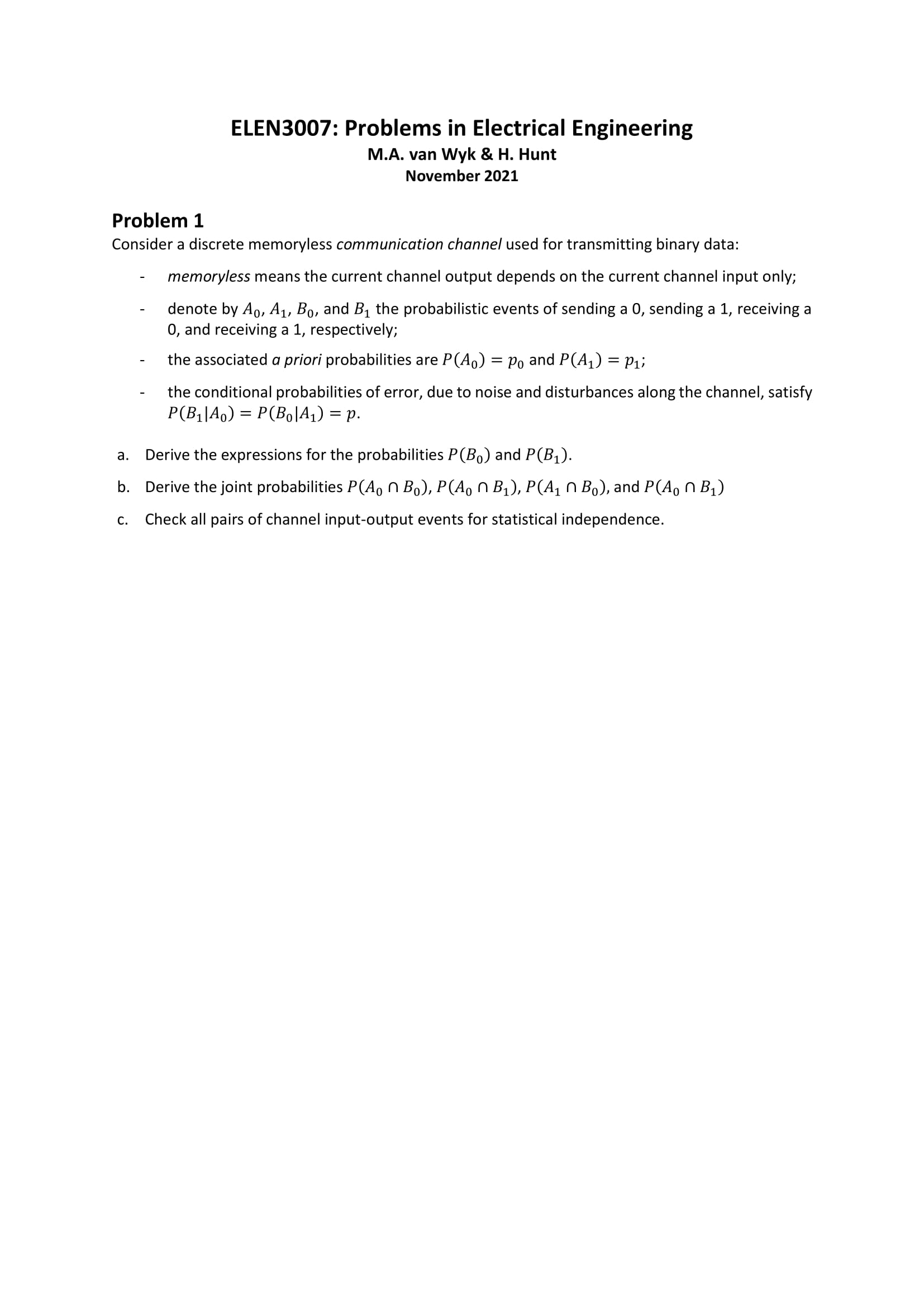 Solved ELEN3007: Problems in Electrical Engineering M.A. van | Chegg.com