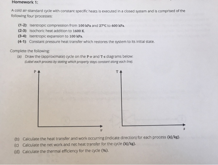 Solved Homework 1: A cold air-standard cycle with constant | Chegg.com