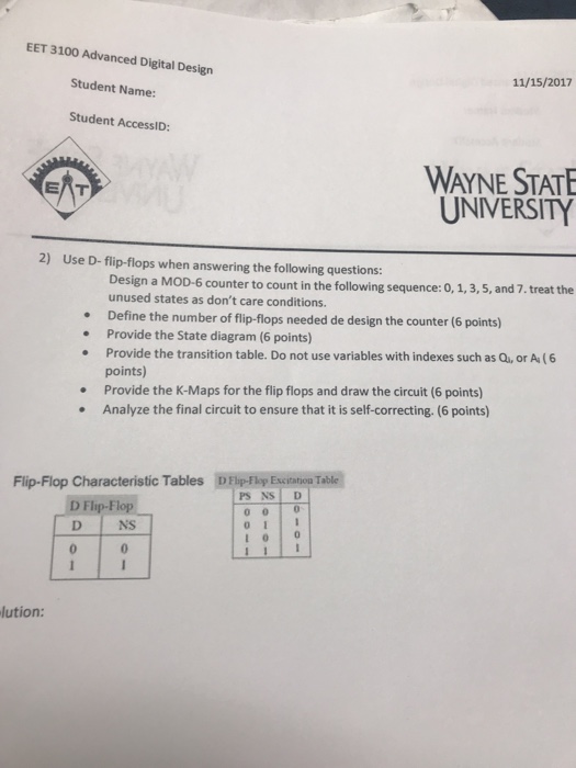 Solved EET 3100 Advanced Digital Design Student Name: | Chegg.com