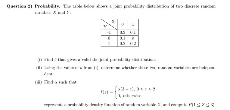 Solved 2) Probability. The table below shows a joint | Chegg.com