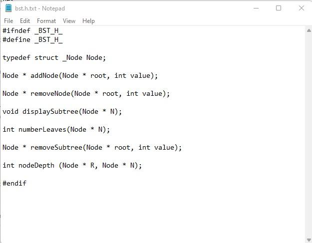 Solved bst.h.txt - Notepad File Edit Format View Help | Chegg.com