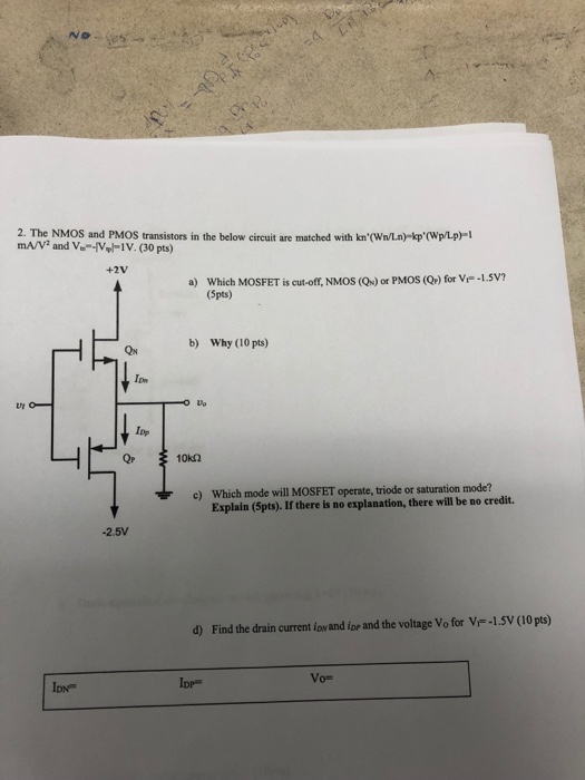 Solved No 2. The NMOS and PMOS transistors in the below | Chegg.com