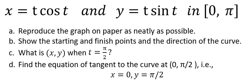 Solved x = tcost and y = tsint in [0, 1] a. Reproduce the | Chegg.com