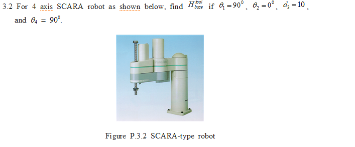 Solved 3.2 For 4 axis SCARA robot as shown below, find Hee | Chegg.com