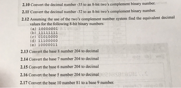 Solved 2 10 Convert The Decimal Number 35 To An 8 Bit Twos