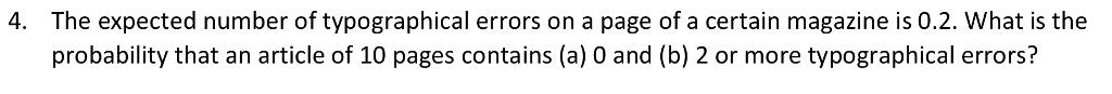 Solved 4. The expected number of typographical errors on a | Chegg.com