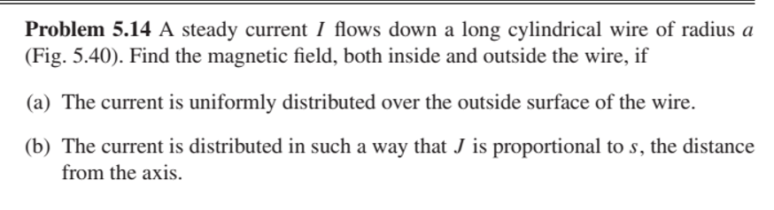 Solved Problem 5.14 A steady current I flows down a long | Chegg.com