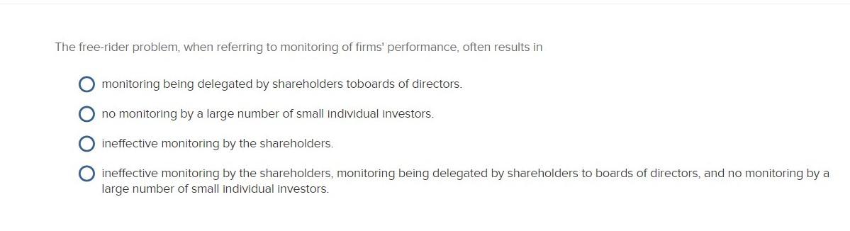 Solved The free-rider problem, when referring to monitoring | Chegg.com