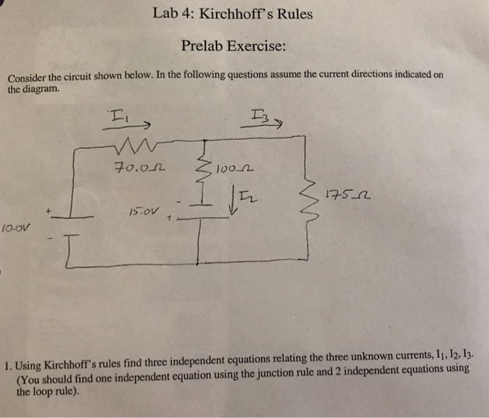 Solved Lab 4: Kirchhoff's Rules Prelab Exercise: Consider | Chegg.com