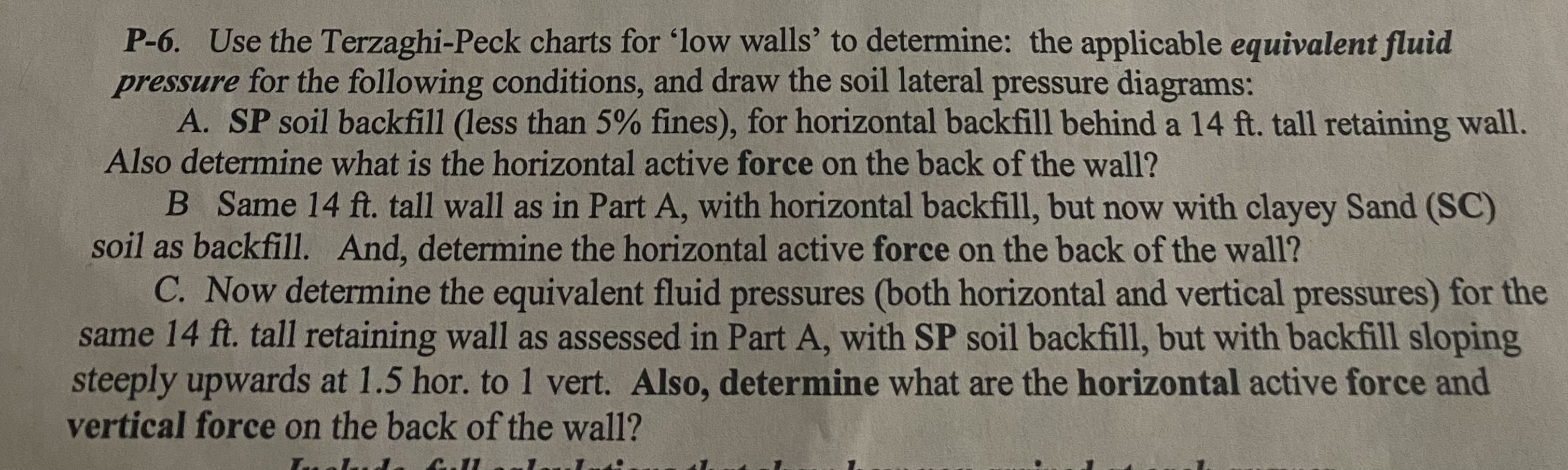 Solved P-6. Use the Terzaghi-Peck charts for 'low walls' to | Chegg.com