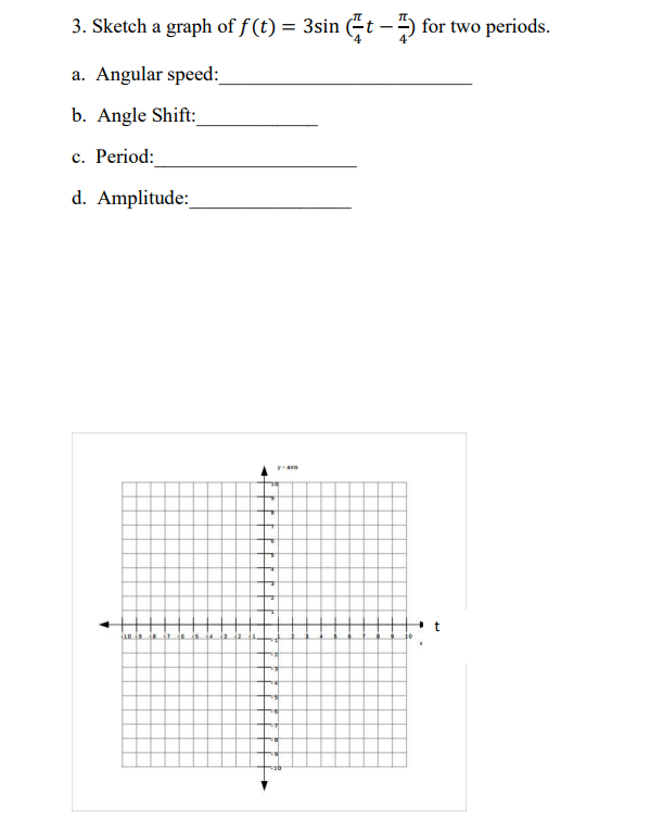 Solved 3. Sketch a graph of f(t) = 3sin t - for two periods. | Chegg.com