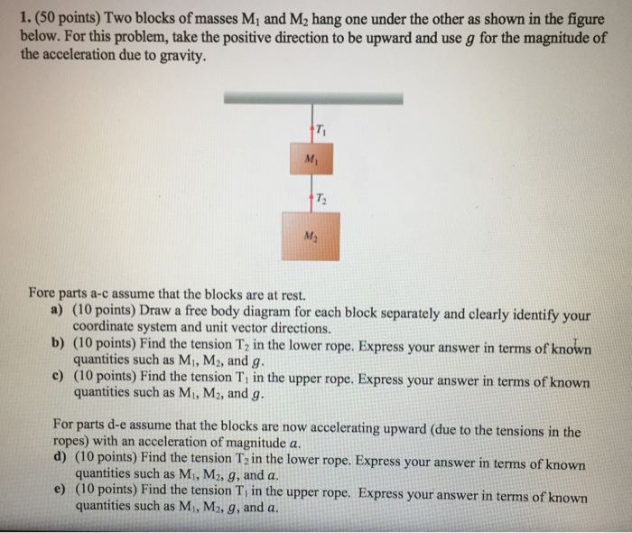 Solved 1.(50 points) Two blocks of masses Mi and M2 hang one | Chegg.com