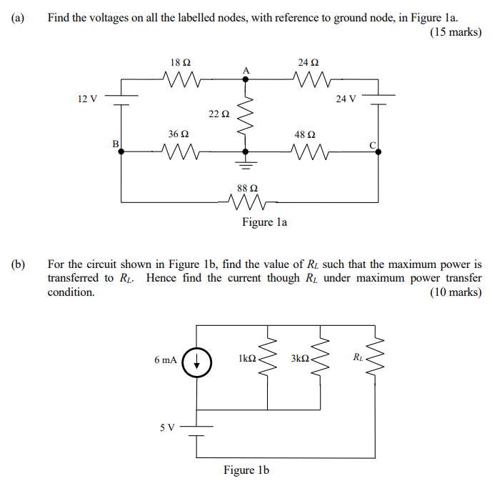 Solved (a) Find the voltages on all the labelled nodes, with | Chegg.com