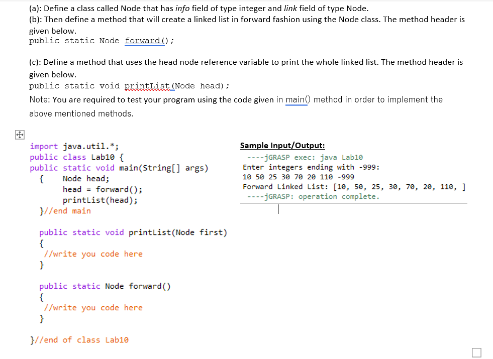 Solved (a): Define a class called Node that has info field | Chegg.com