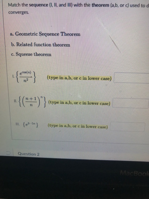Solved Match the sequence (), II, and II) with the theorem | Chegg.com