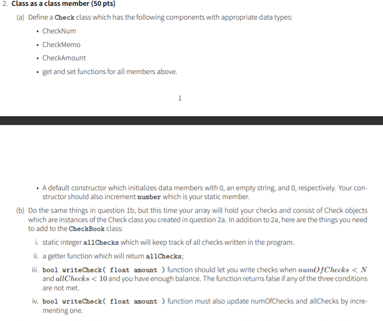 Solved Struct as a class member (50 pts) (a) Define a Check | Chegg.com