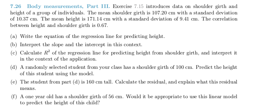 Solved 7.26 Body measurements, Part III. Exercise 7.15 | Chegg.com
