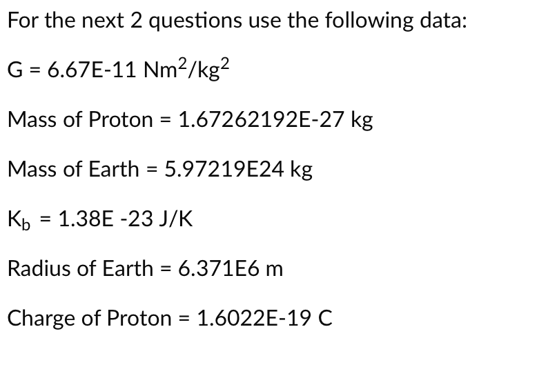 Solved For the next 2 questions use the following data: | Chegg.com