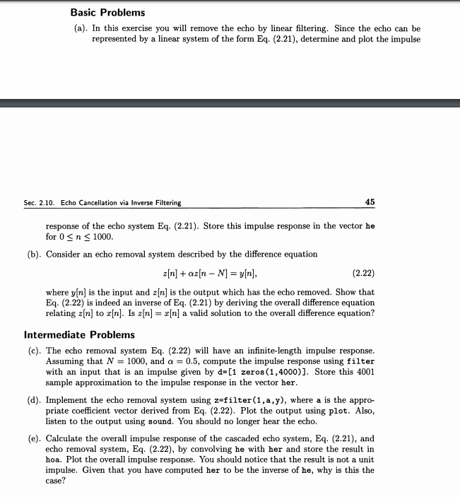12.10 Echo Cancellation via Inverse Filtering In this | Chegg.com