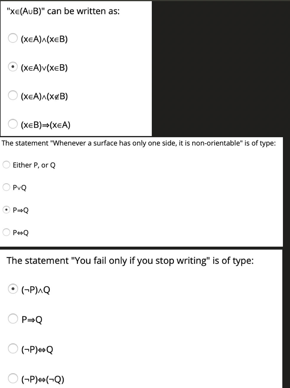 Solved "XE(AUB)" can be written as: (XEA)^(XEB) (XEA)v(XEB) | Chegg.com
