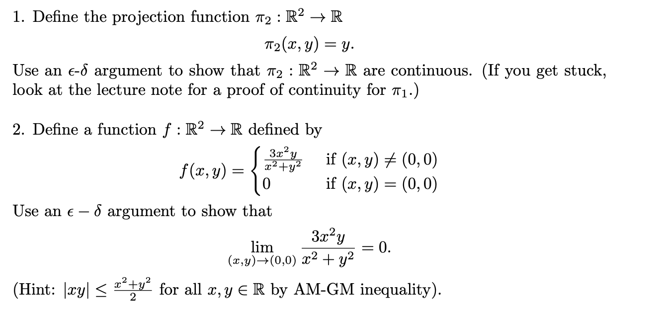 Solved 72 1. Define the projection function 72: R2 + R [2(x, | Chegg.com