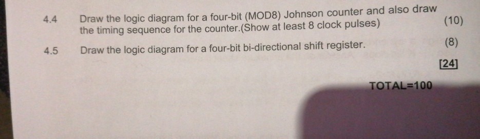 Solved 4.4 Draw the logic diagram for a four-bit (MOD8) | Chegg.com