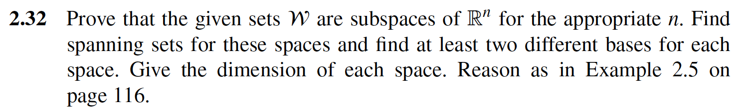 Solved 2.32 Prove that the given sets W are subspaces of R" | Chegg.com