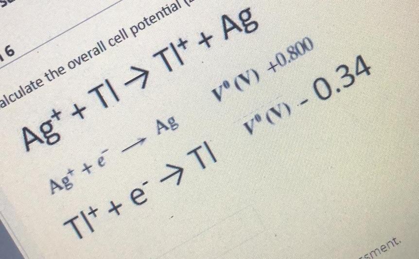 Solved Calculate the overall cell potential (ΔV) for the | Chegg.com