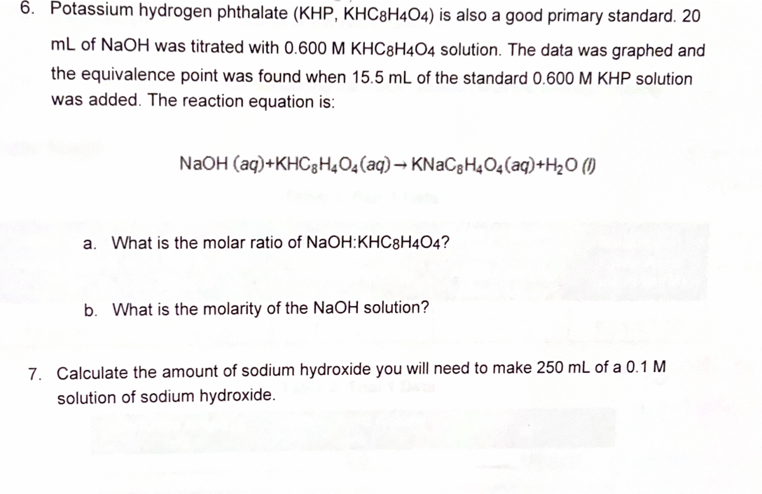 Solved Potassium hydrogen phthalate ( KHP,KHC8H4O4 ) is also | Chegg.com