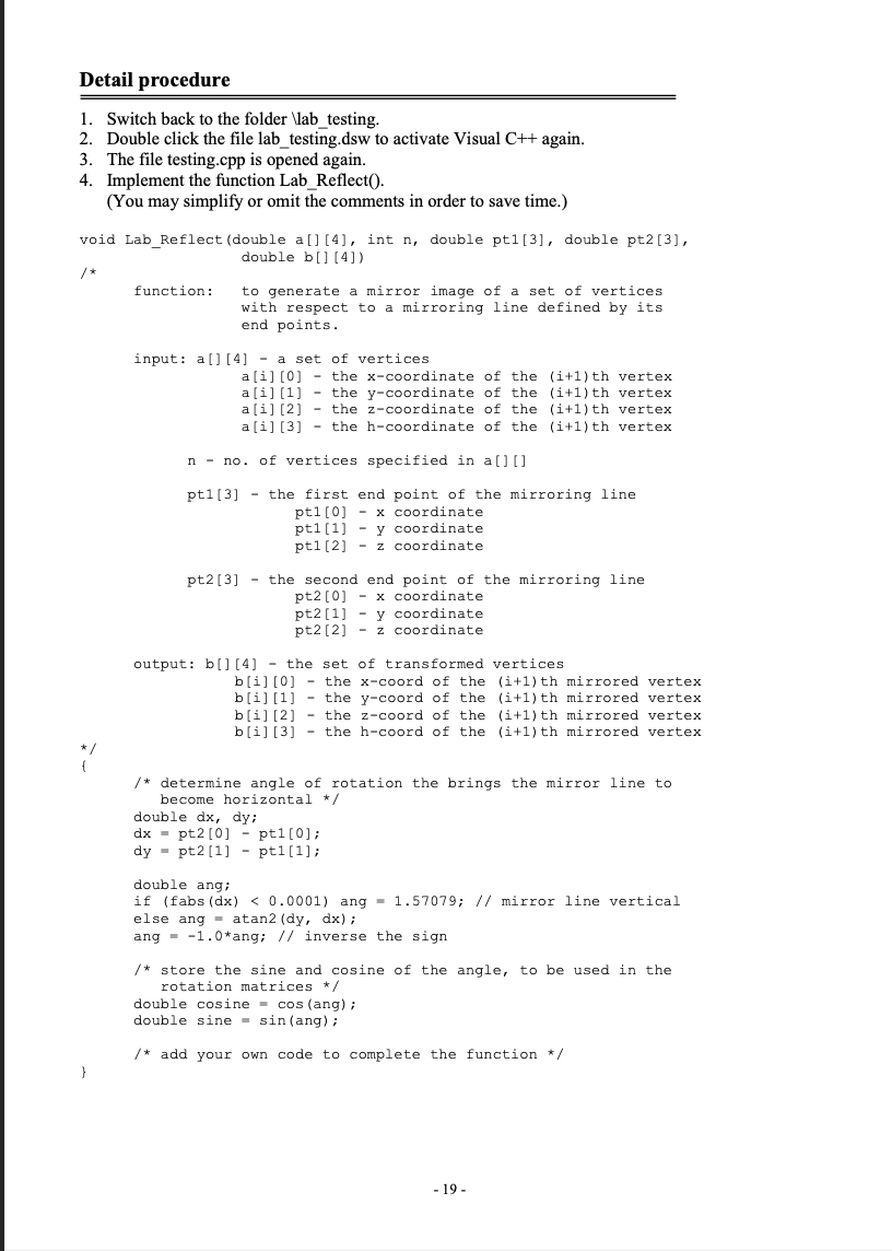 Task 9: Implement the reflection function Theorv1. | Chegg.com