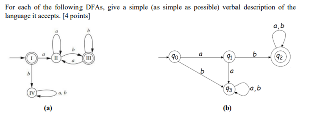 Solved For each of the following DFAs, give a simple (as | Chegg.com