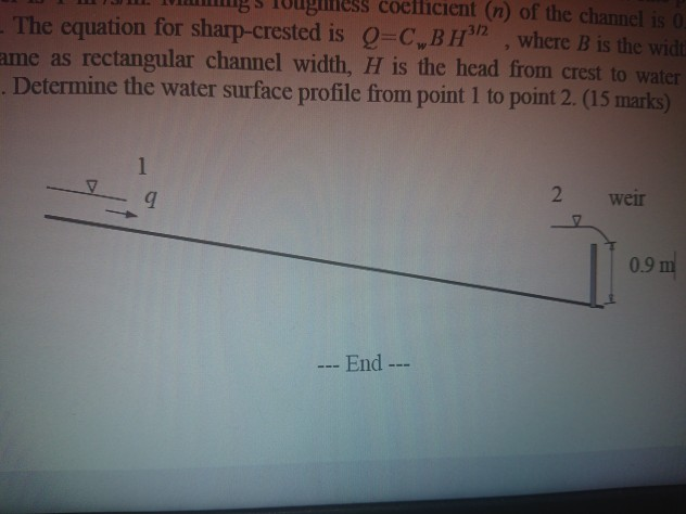 Solved sharp-crested weir is placed at the downstream reach | Chegg.com