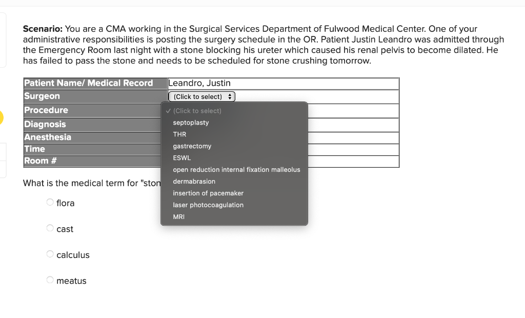 Solved Scenario: You are a CMA working in the Surgical | Chegg.com