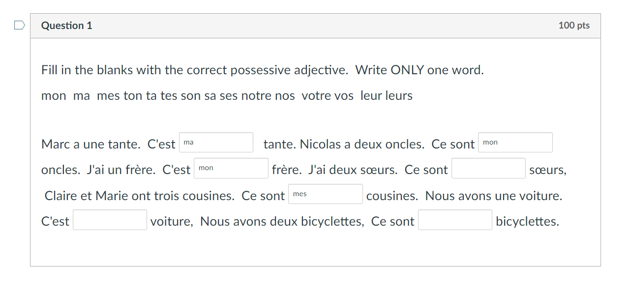 Lecture Notes/quiz - Ch 4 adjectifs possessifs | Chegg.com