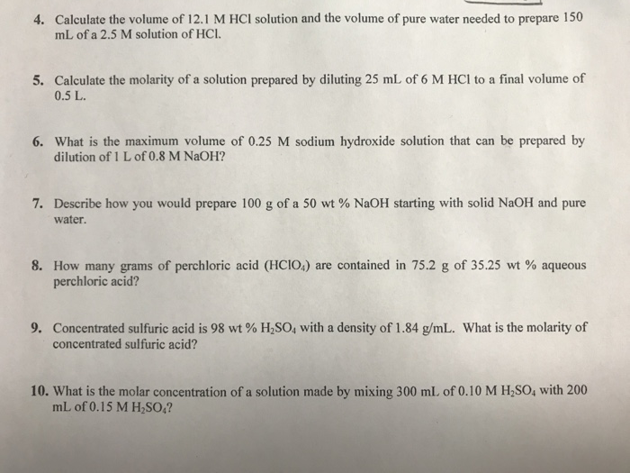 Solved Calculate the volume of 12.1 M HCI solution and the | Chegg.com